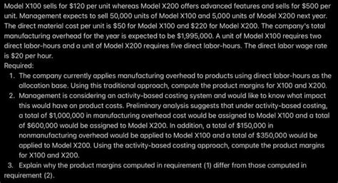Solved Model X100 Sells For 120 Per Unit Whereas Model X200