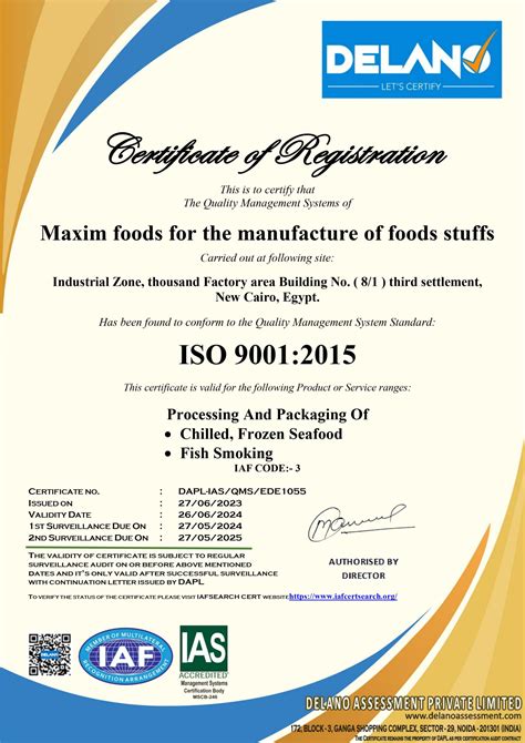 Iso 9001 2015 For Our Quality Managment Systems Maxim Food