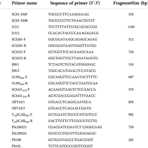 Primers Of Molecular Markers Used To Detect The Wheat Leaf Rust