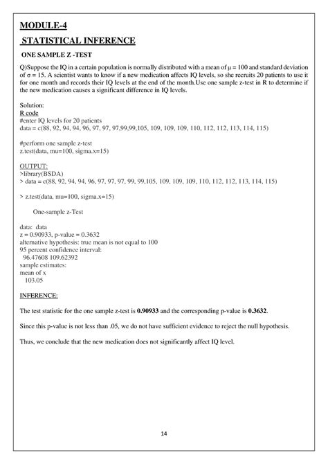 Statistical Inference In R Program MODULE STATISTICAL INFERENCE ONE