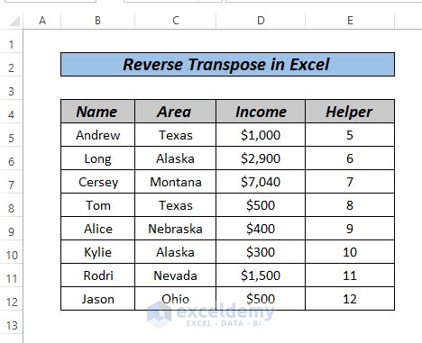 How To Reverse Transpose In Excel 3 Methods ExcelDemy