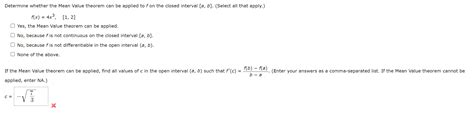 Solved Determine Whether The Mean Value Theorem Can Be Chegg Com