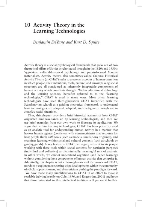 Pdf Activity Theory In The Learning Technologies
