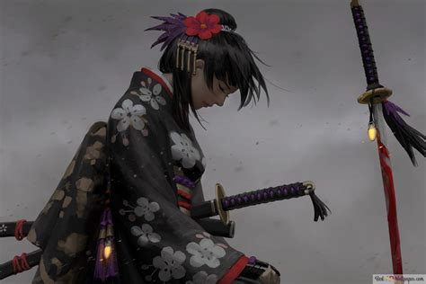 Samurai Girl Katana Fantasy 4k Wallpaper Download