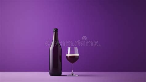 3d Wine Bottle And Glass Mockup On Purple Background Stock Illustration