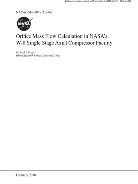 Orifi Ce Mass Flow Calculation In Nasas W 8 Single Stage Axial