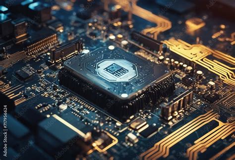 Secure Connection Or Cybersecurity Service Concept Of Compute Motherboard Closeup And Lock With