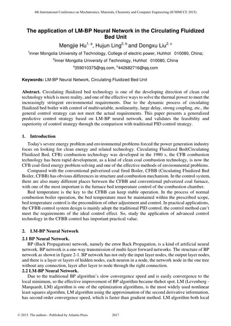 Pdf The Application Of Lm Bp Neural Network In The Circulating Fluidized Bed Unit