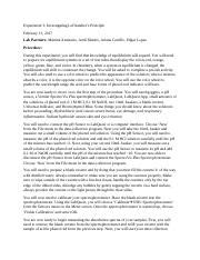 Experiment 3 Chm141 Docx Experiment 3 Investigating LeChatelier S Principle February 13 2017