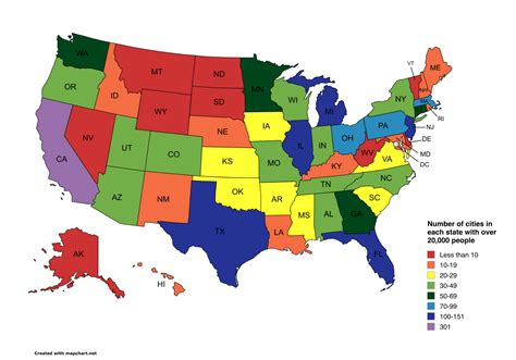 Number Of Cities In Each Us State With Over 20000 Maps On The Web