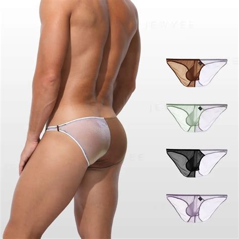 Mens See Through Ultra Thin Ice Silk Low Rise Briefs 4 Pack Jewyee