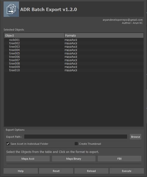 Adr Batch Export For Maya Free Export Utility External Scripts