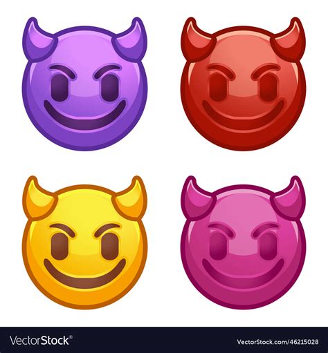 Evil Devil Emoji Happy Purple Emoticon With Devil Vector Image