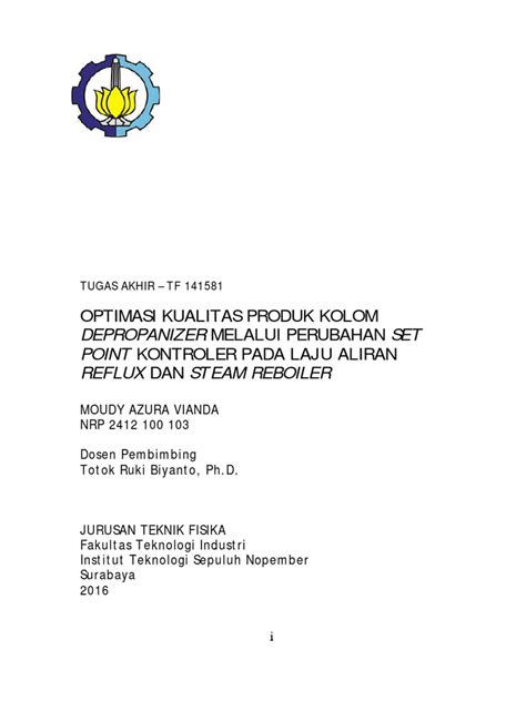 2412100103 Undergraduate Theses Contoh Laporan Depropanizer Pdf