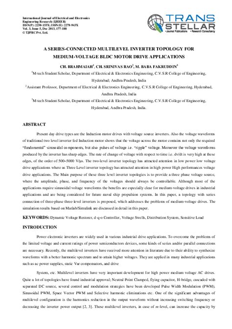 Pdf A Series Connected Multilevel Inverter Topology For Medium Voltage Bldc Motor Drive