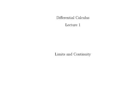 Differential Calculus Limits And Continuity Differential Calculus Lecture 1 Limits And Studocu