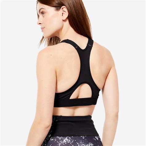 Brassière Zippée Avec Coques Maintien Fort Femme Noir Domyos Decathlon