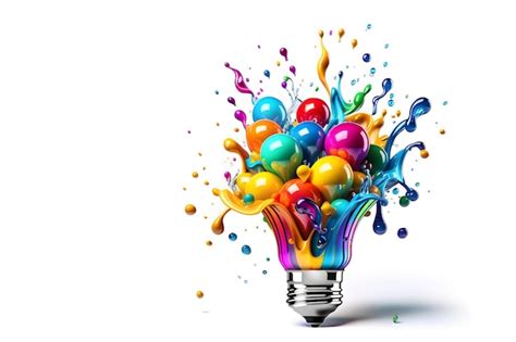 Premium Ai Image Colorful Exploding Lightbulb On White Background Represent Creativity Idea