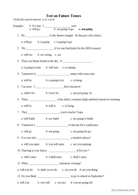 Future Tenses Multiple Choice English ESL Worksheets Pdf Doc