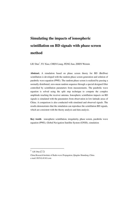 Pdf Simulating The Impacts Of Ionospheric Scintillation On Gnss Signals With Phase Screen Method