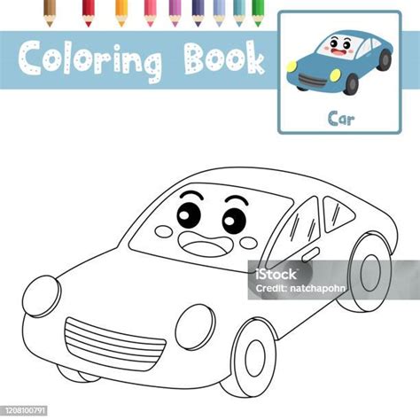 색칠 하기 페이지 자동차 만화 캐릭터 원근 보기 벡터 일러스트 차에 대한 스톡 벡터 아트 및 기타 이미지 차 컬러링 북 페이지 일러스트레이션 기법 3차원 형태