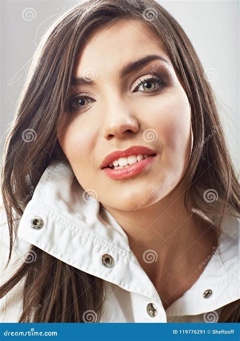 Beauty Woman Face Close Up Portrait Young Female Model Poses Stock