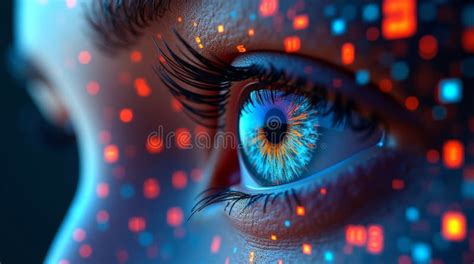 Close Up Of Human Eye With Multicolored Numbers Representing Digital