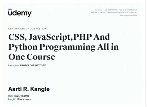 Css Javascript Php Python Completion Udemy Certificate Aarti