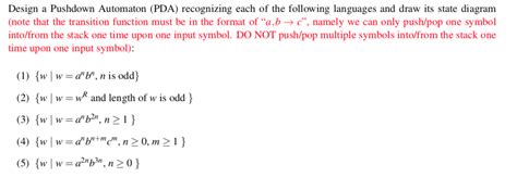 Solved Design A Pushdown Automaton Pda Recognizing Each Of