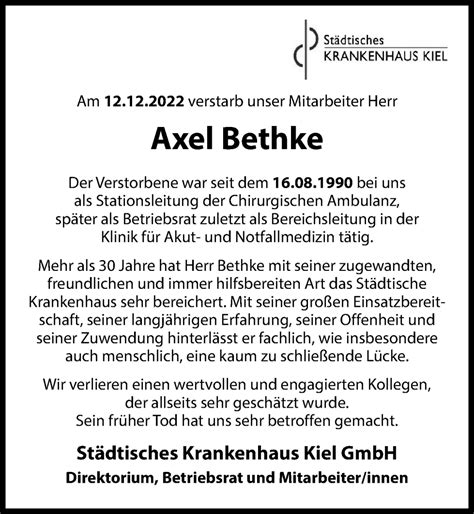 Traueranzeigen Von Axel Bethke Trauer Anzeigen De