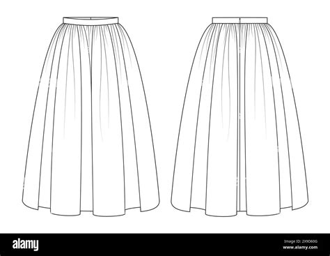Vector Fashion Technical Drawing Of A Gathered Skirt With Front And