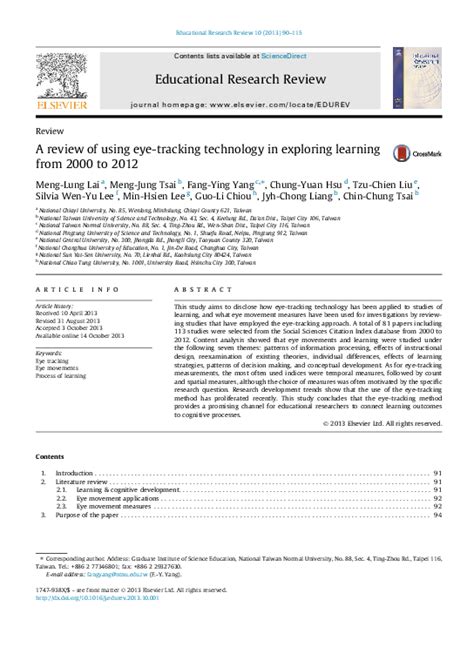 Pdf A Review Of Using Eye Tracking Technology In Exploring Learning From 2000 To 2012