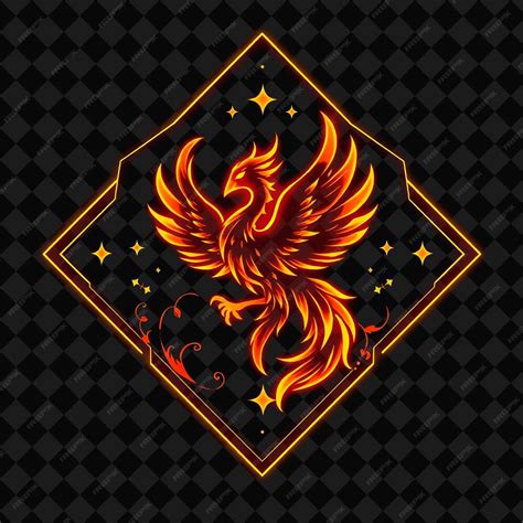 Pulsating Neon In A Diamond Shaped Badge With A Phoenix Silhouette And Sharp Edges Inside
