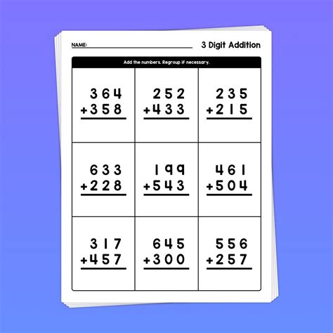 Free Printable 3 Digit Addition Worksheets With Regrouping 3 Digit