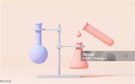 시험관의 액체는 원뿔형 플라스크 분홍색 배경의 실험 장비 3d 렌더링에 부어집니다 3차원 형태에 대한 스톡 사진 및 기타 이미지 3차원 형태 과학 실험 시험관