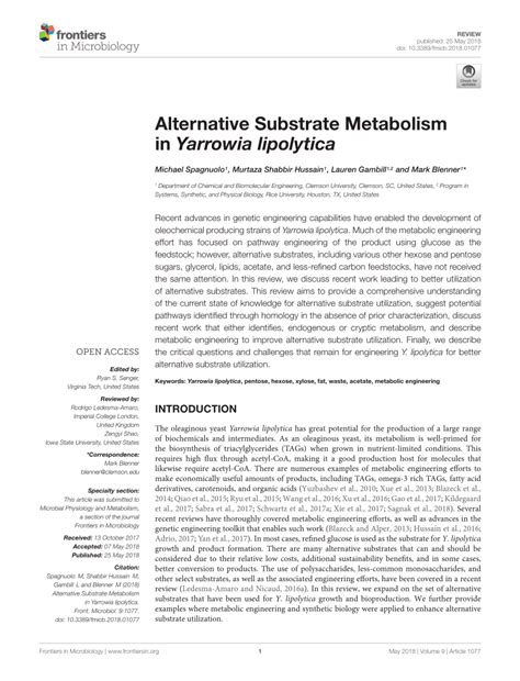 Pdf Alternative Substrate Metabolism In Yarrowia Lipolytica