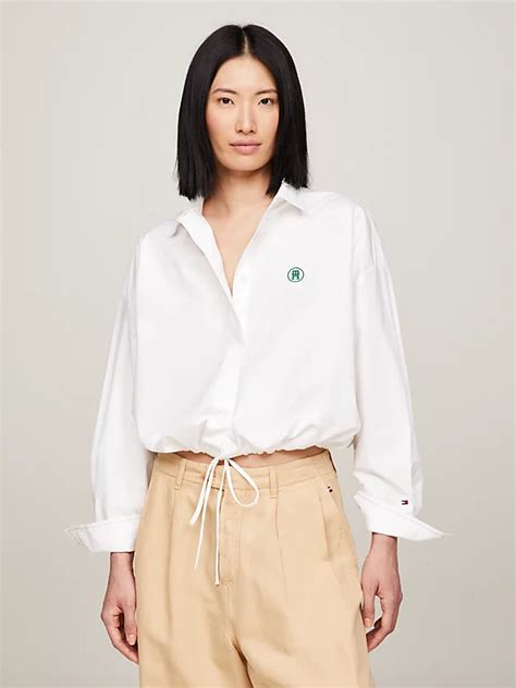 Th Monogram Cropped Overhemd Met Trekkoord Wit Tommy Hilfiger