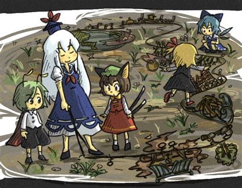 Cirno Rumia Chen Kamishirasawa Keine And Wriggle Nightbug Touhou
