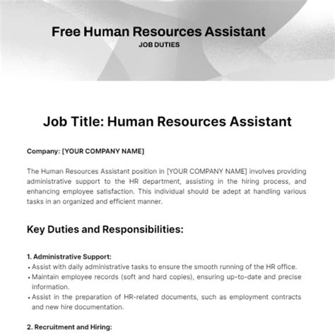 Free Human Resources Assistant Job Duties Template To Edit Online