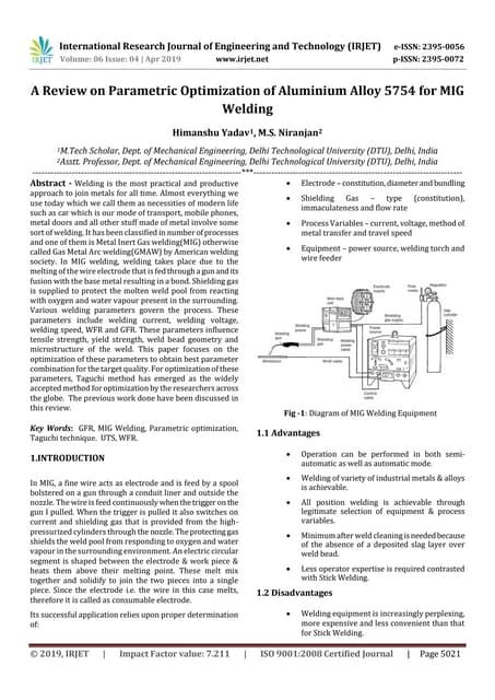 Irjet A Review On Parametric Optimization Of Aluminium Alloy 5754 For