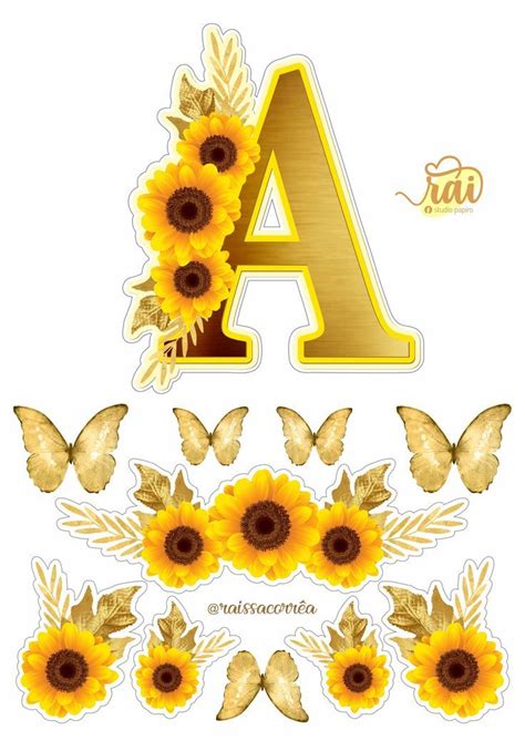 Topo Bolo Letra A Dourada Com Girassol Em 2021 A1f Poppy Flower Art