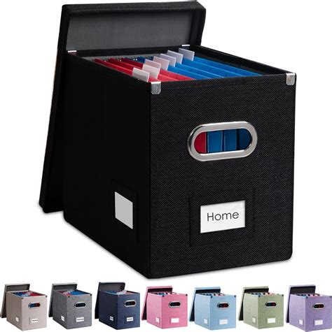 Huolewa File Organizer Box With Lid Collapsible Hanging File Box Organizer For