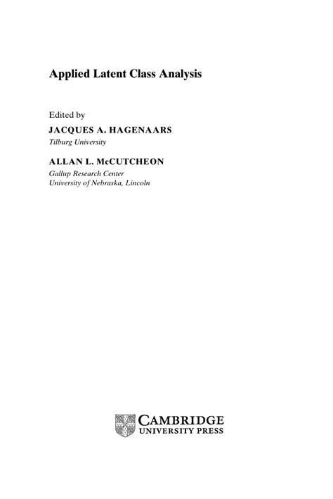 Pdf Applied Latent Class Analysis Models