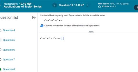 Solved Uestion List Use The Table Of Frequently Used Taylor