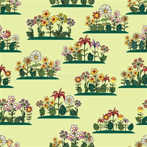 Textura Sem Emenda Floral Flores E Folhas Em Um Fundo Verde Ilustração
