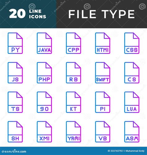 Set File Type Document Programming Extension Icon Symbol With Gradient