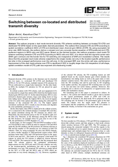 Pdf Switching Between Co Located And Distributed Transmit Diversity