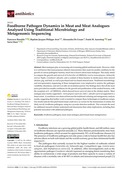 Pdf Foodborne Pathogen Dynamics In Meat And Meat Analogues Analysed