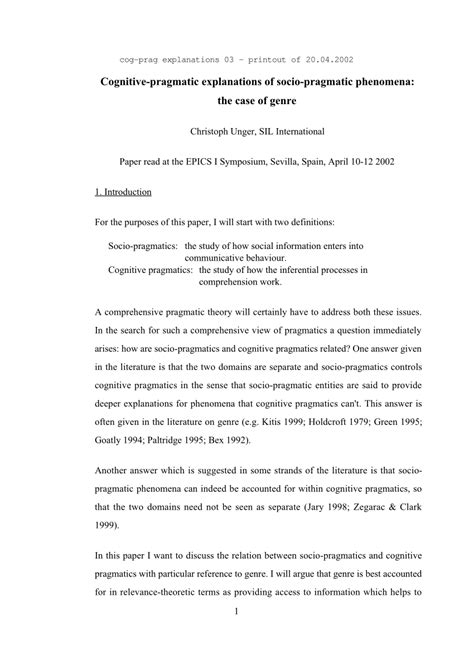 Pdf Cognitive Pragmatic Explanations Of Socio Pragmatic Phenomena