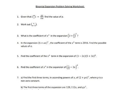 Binomial Expansion Problem Solving Teaching Resources